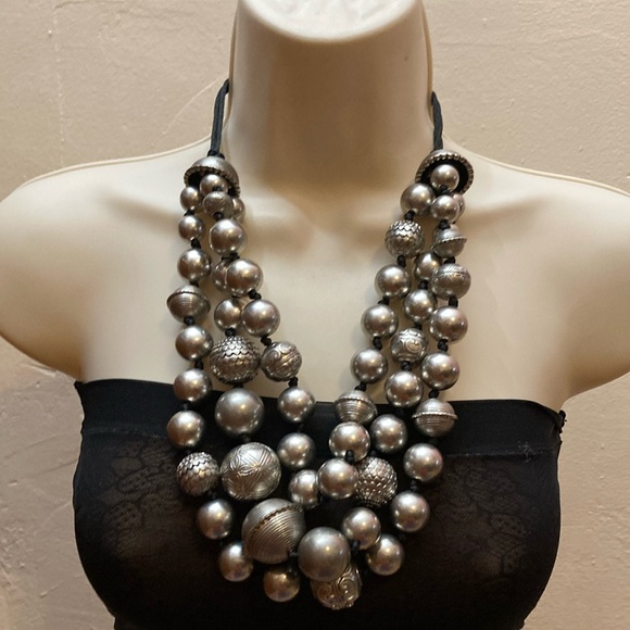 Jewelry | Heavy Triple Strands Chunky Graduated Bead Necklace Statement ...